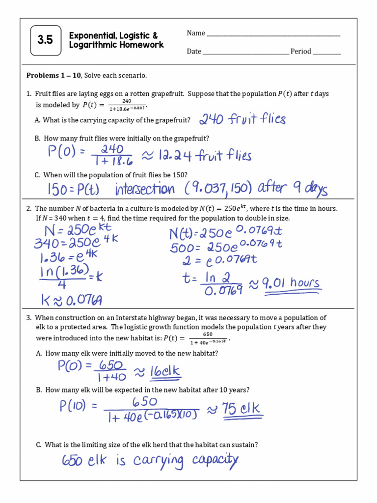 Practice 3.5-Exponential Logarithmic Modeling Key | PDF | Moment ...