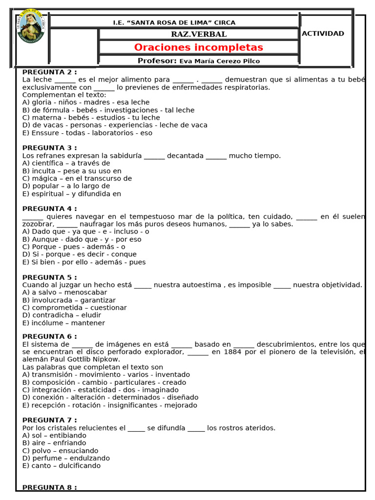 Oraciones Incompletas | PDF