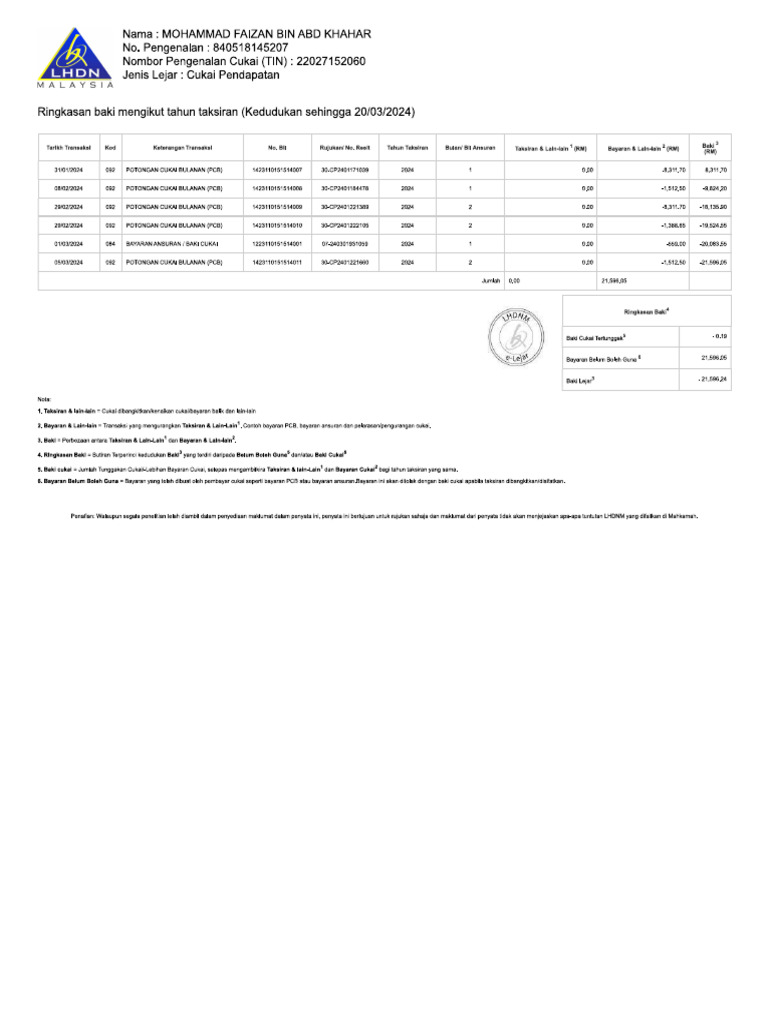 LHDN - E Lejar - 2024 | PDF