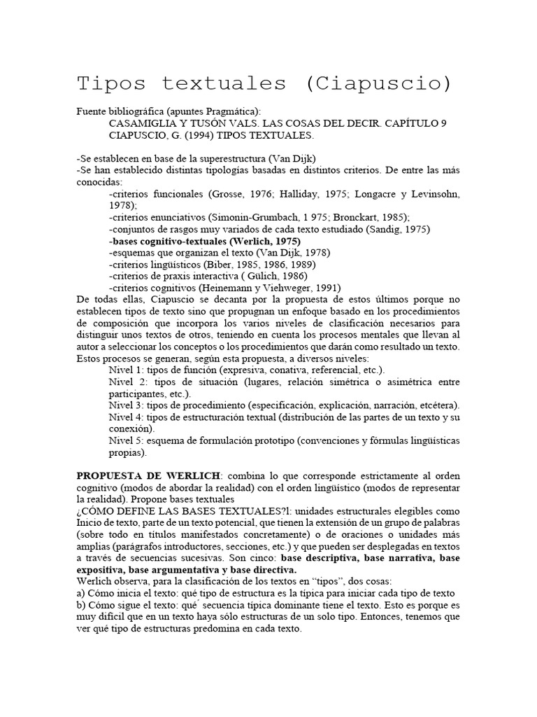 Tipos Textuales | PDF | Oración (Lingüística) | Ciencia cognitiva