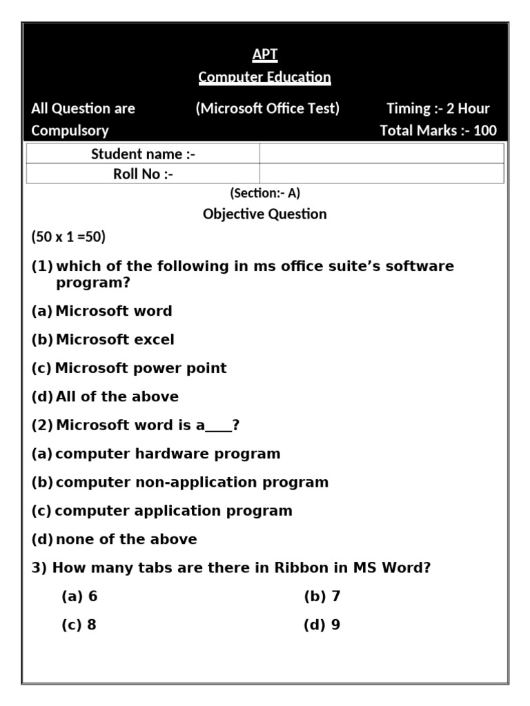 APT MS Office Test 2023-2 | PDF | Microsoft Word | Microsoft Excel