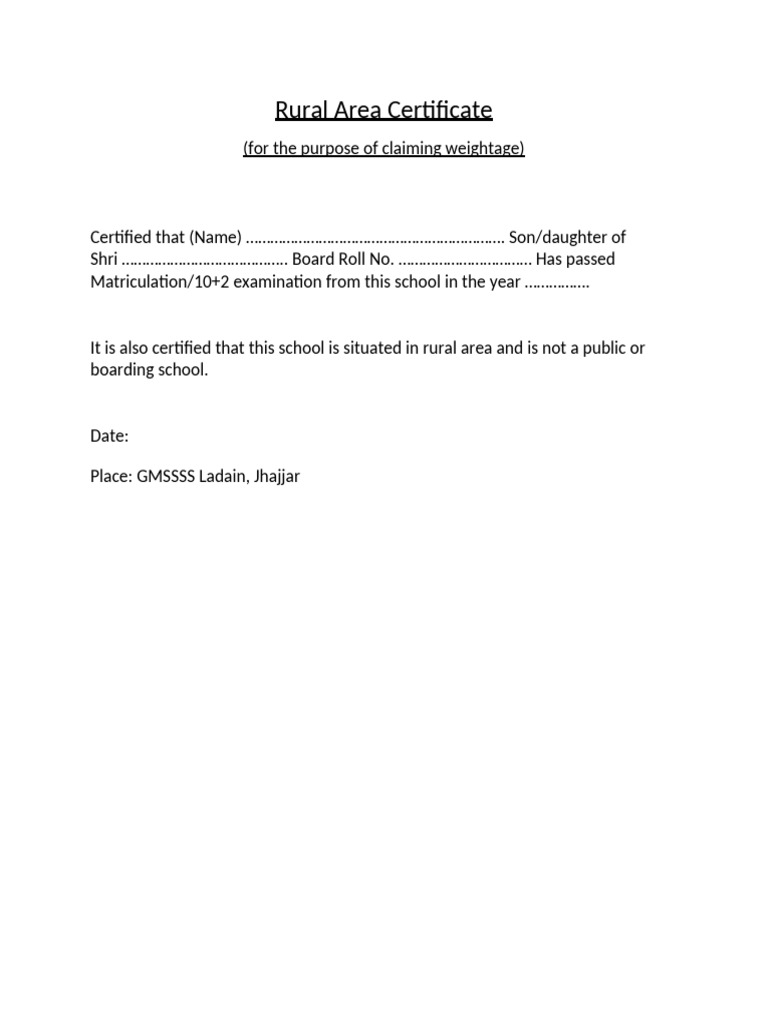 Rural Area Certificate 2 | PDF