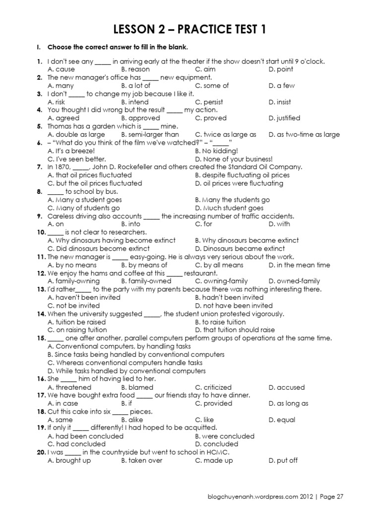 English Practice Test Questions | PDF