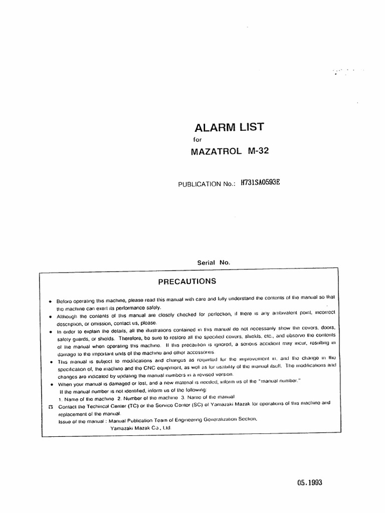 M32 Alarm List | PDF