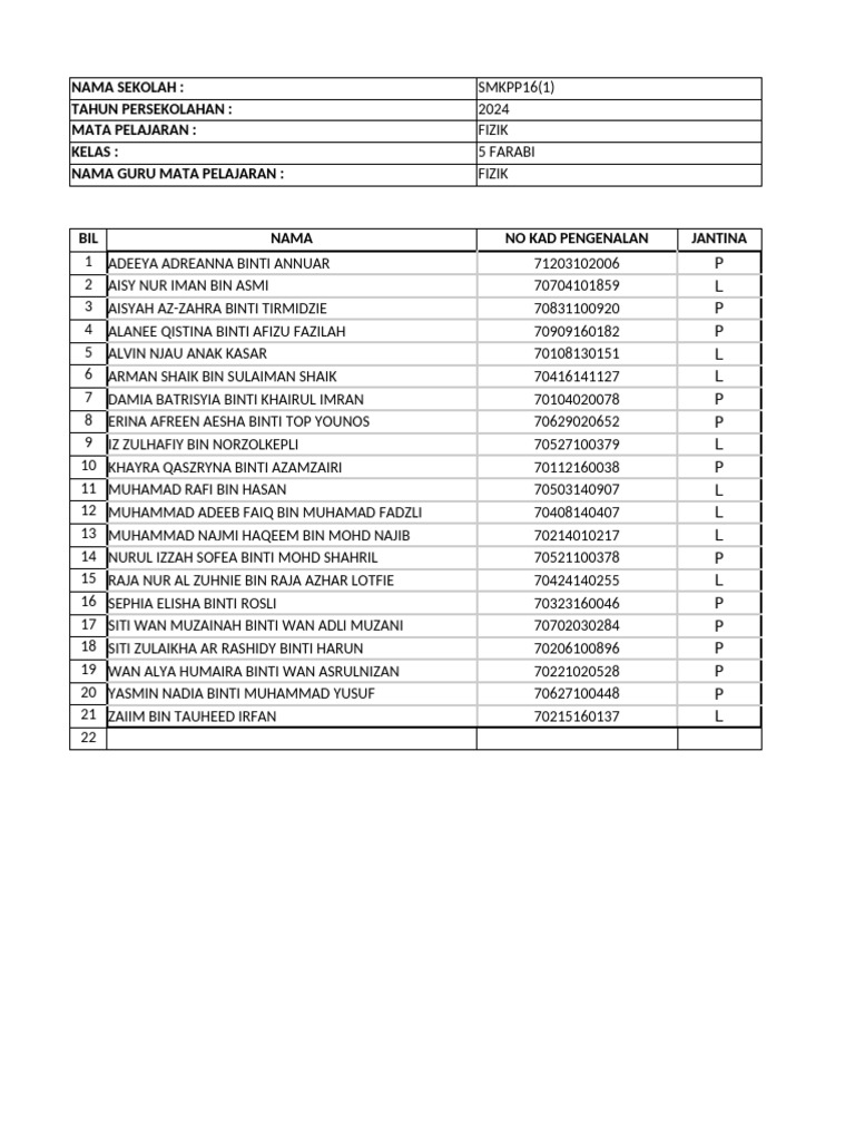 Borang Rekod Transit TING 5.xlsx(farabi) | PDF