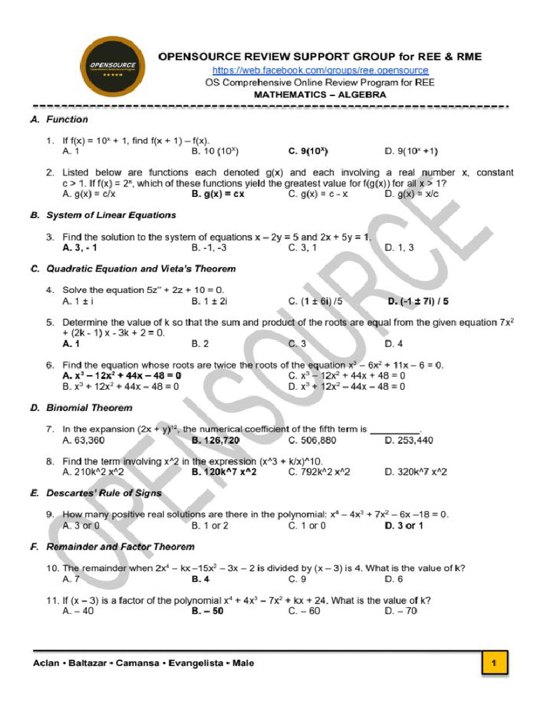 Math1 - Algebra | PDF