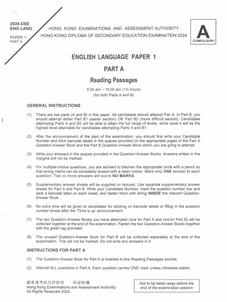 Eng DSE 2024 Paper 1 RP | PDF