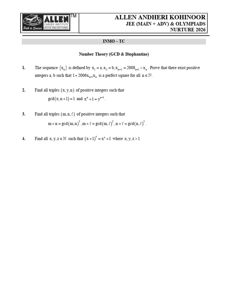 6.12.24 INMO - TC (Number Theory) . | PDF