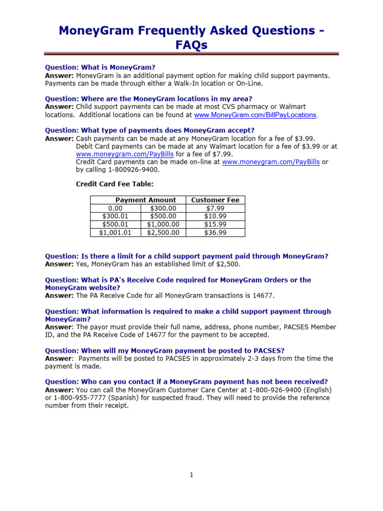MoneyGram Frequently Asked Questions - FAQs_201503031342131772 | PDF