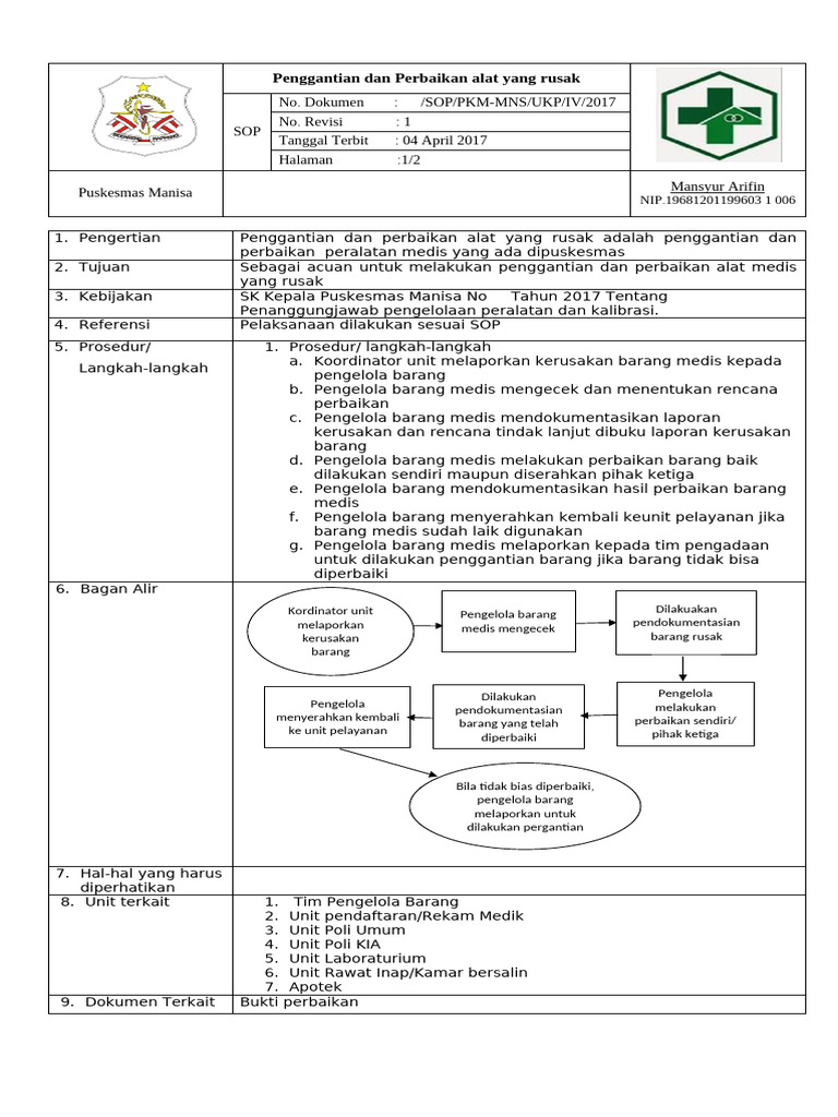 Prosedur Perbaikan Alat Medis Puskesmas | PDF