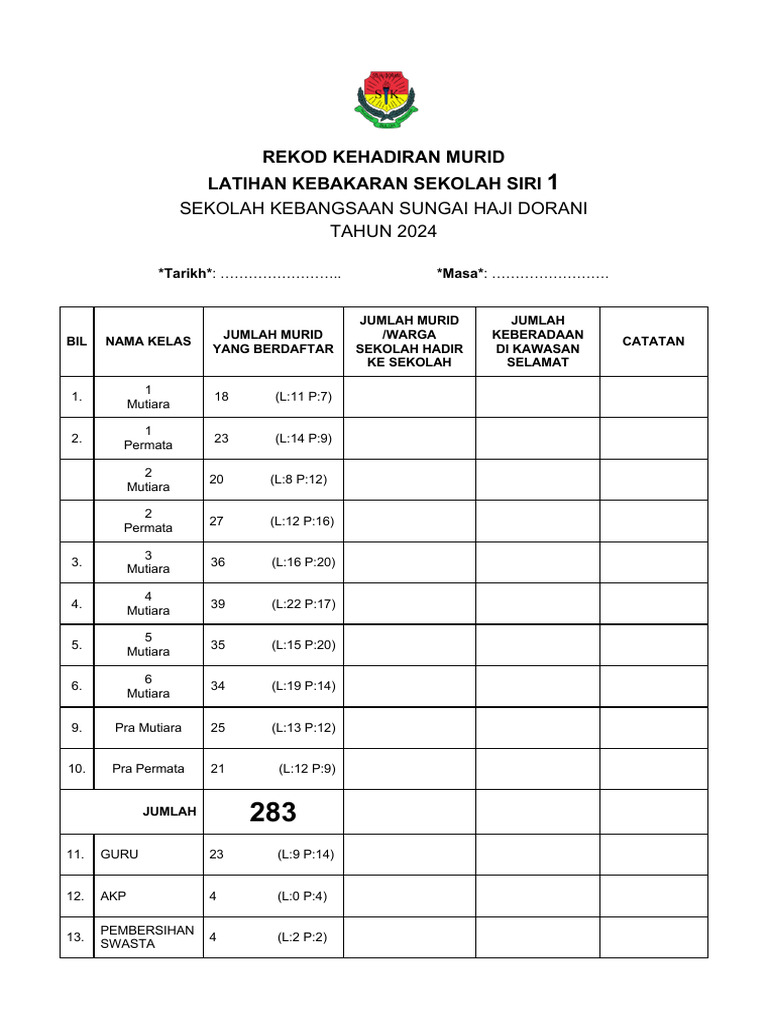 REKOD KEHADIRAN MURID Fire Drill | PDF