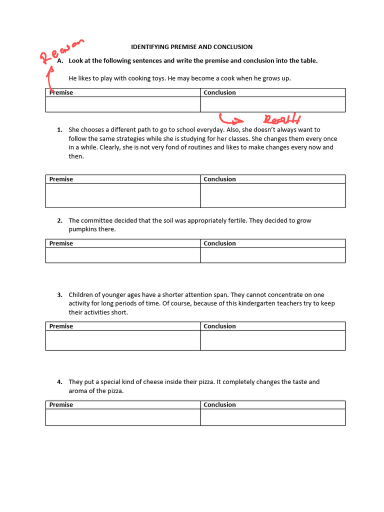 Premise & Conclusion Exercises | PDF | Behavioural Sciences | Cognition