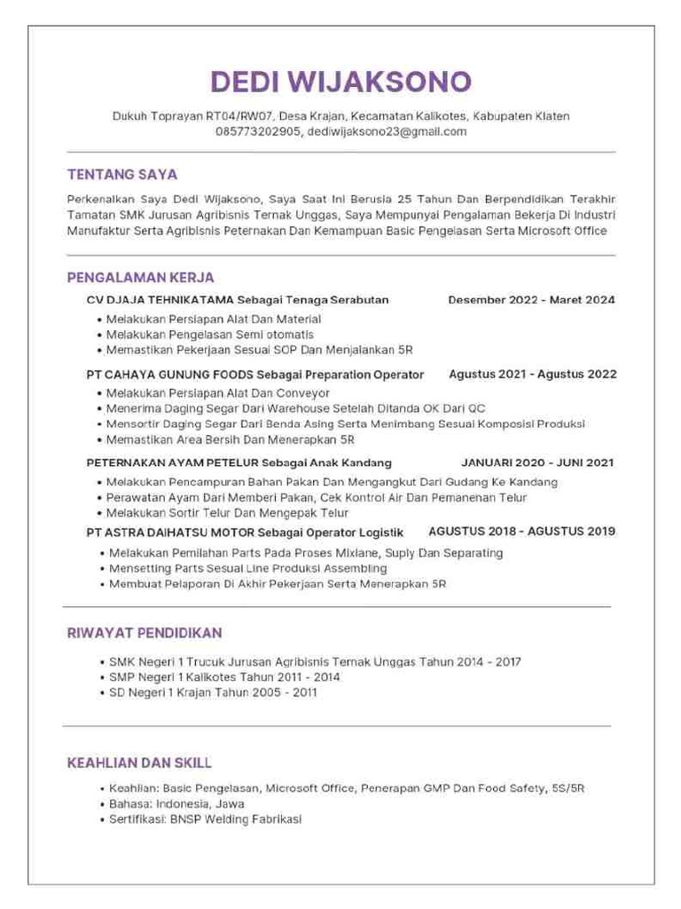 CV Dedi Wijaksono | PDF