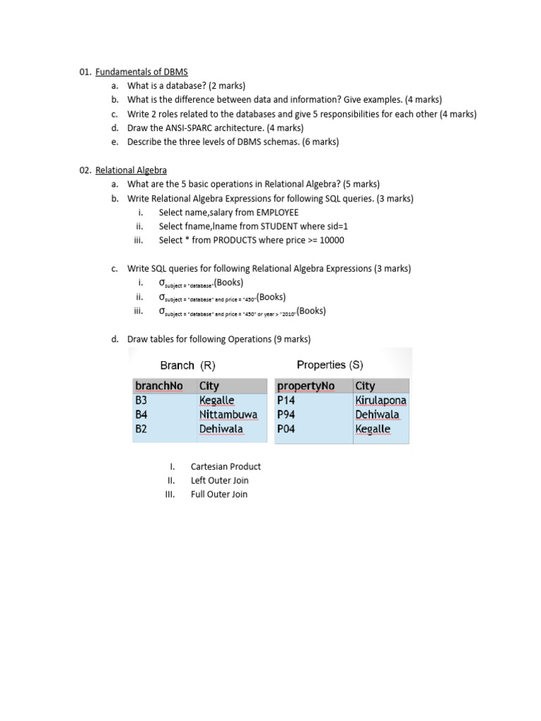 DBMS Paper.docx | PDF | Relational Model | Relational Database