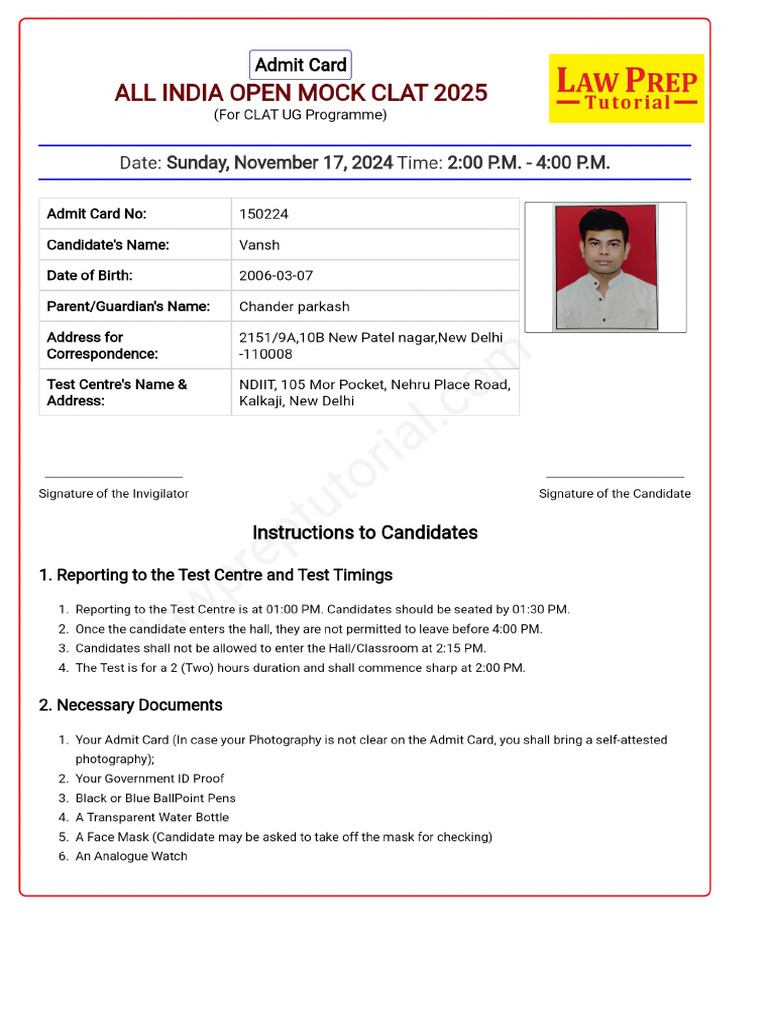 Admit Card | PDF