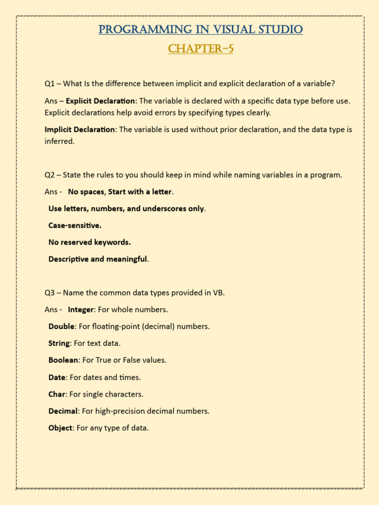 VB Variable Declaration and Control Statements | PDF
