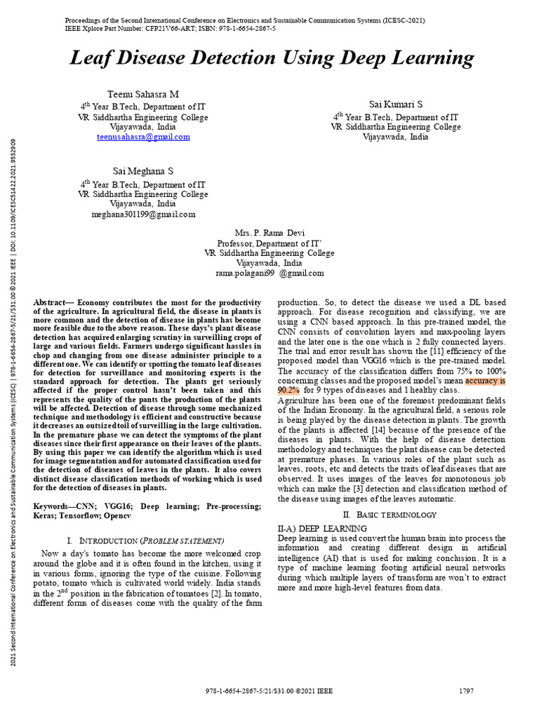 Leaf Disease Detection Using Deep Learning Pdf Deep Learning