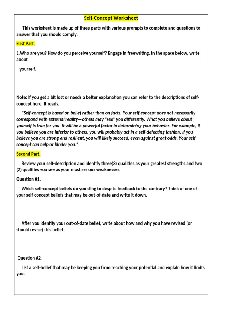 Self-Concept Worksheet | PDF | Self Concept | Psychology