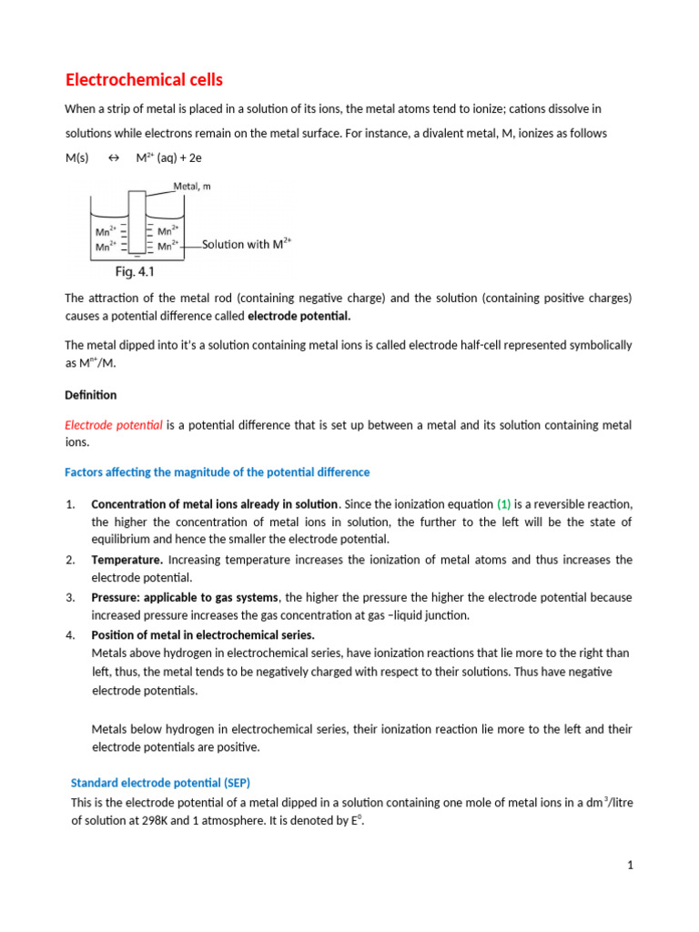 Electrochemical Cells A Level | PDF | Electrochemistry | Physical Chemistry