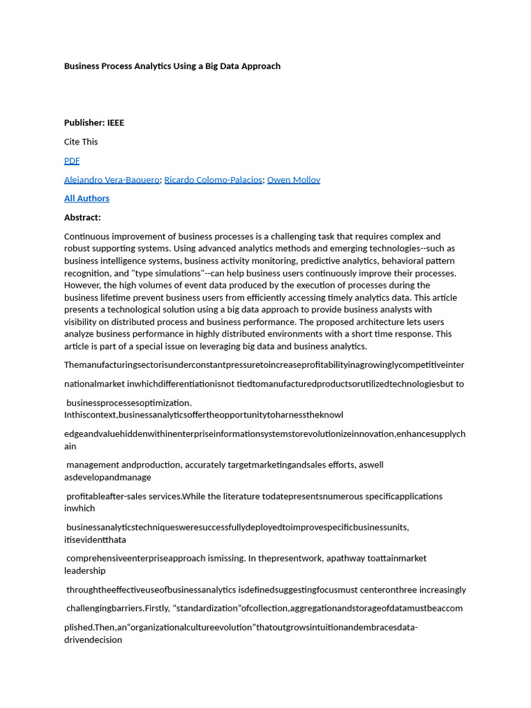 Business Process Analytics Using A Big Data Approach | PDF | Analytics | Big Data