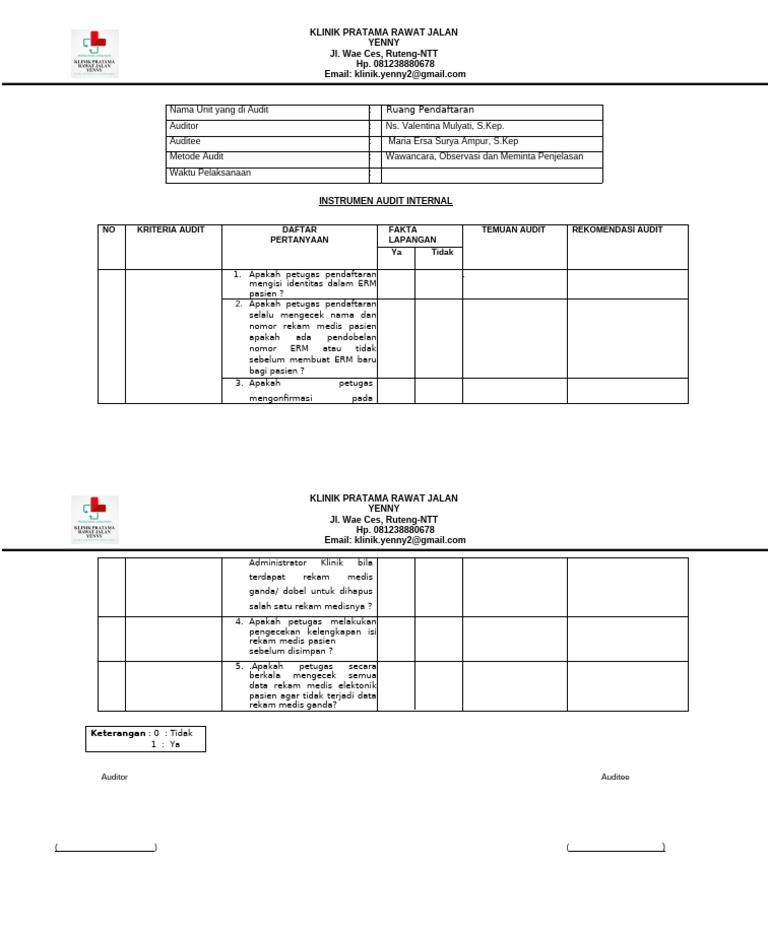 Format Monitoring Audit Internal. Pendobelan RM | PDF