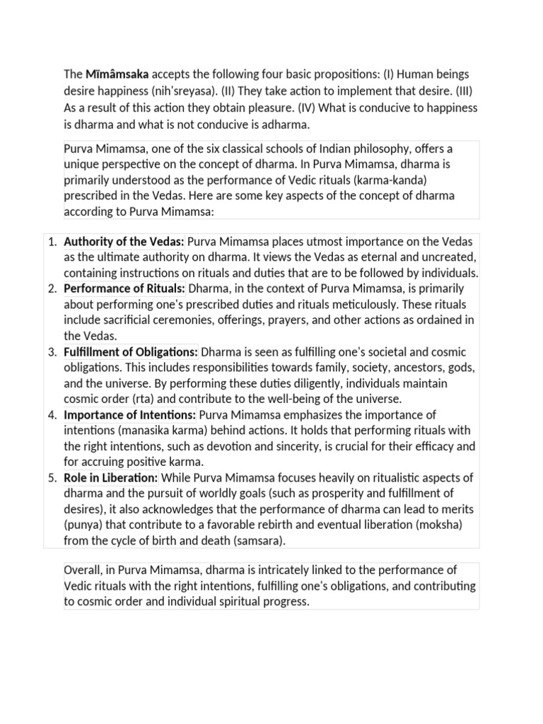 Purva Mimamsa: Dharma and Vedic Rituals | PDF