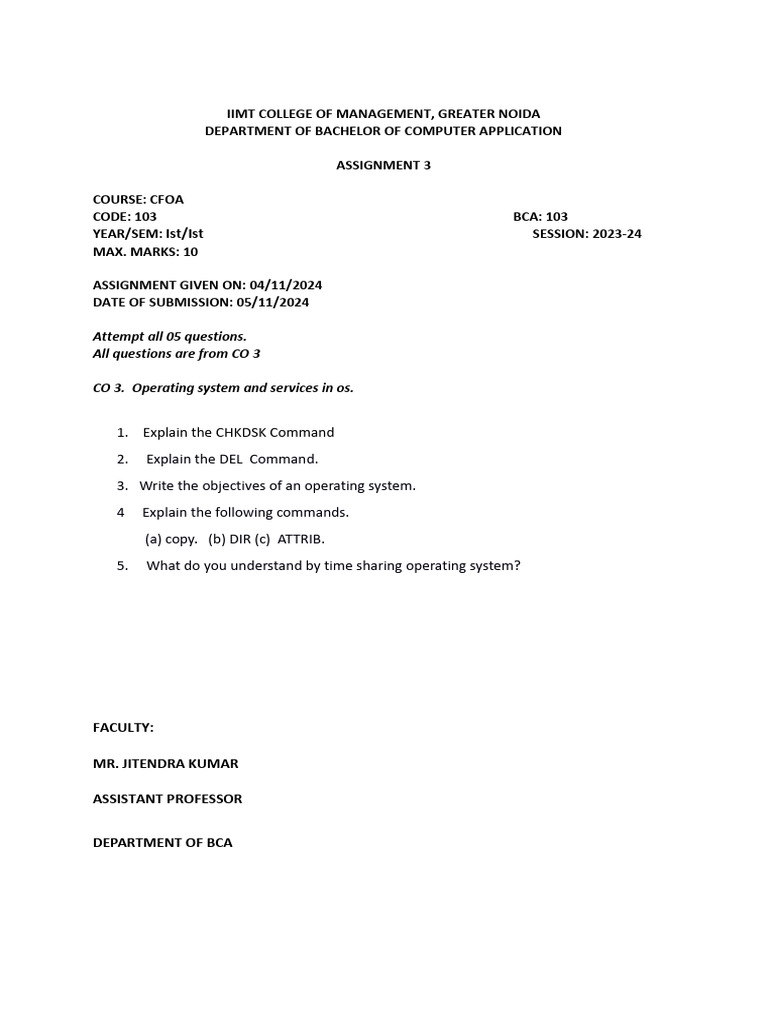 BCA Assignment on OS Commands | PDF