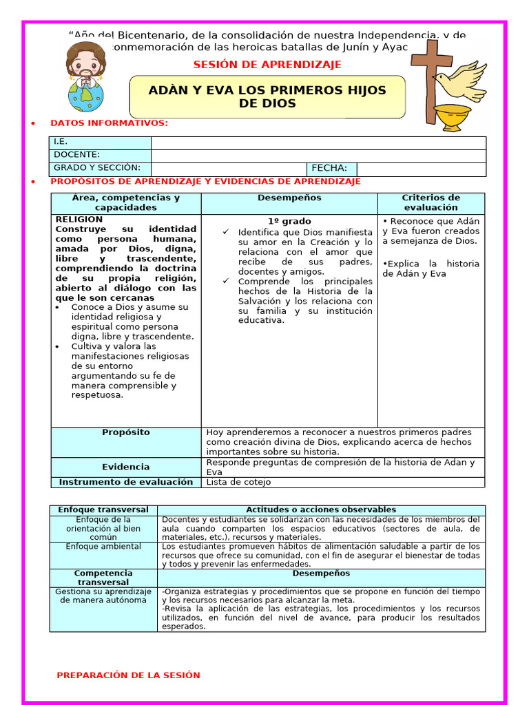 U2 S1 Sesion D2 Religion Adan y Eva Los Primeros Hijos de Dios | PDF ...