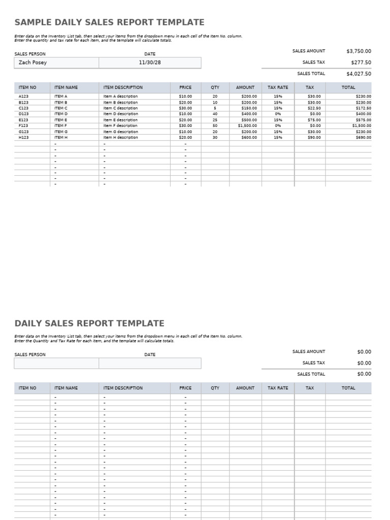 IC Sample Daily Sales Report 11436 | PDF