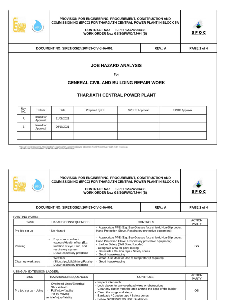 JHA - Civil and Building Works - GS - Rev B | PDF | Personal Protective ...