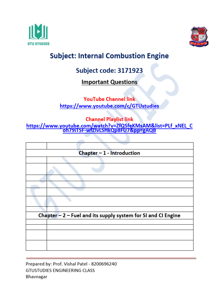 ICE IMP Question bank - GTU Studies | PDF | Diesel Engine | Engines
