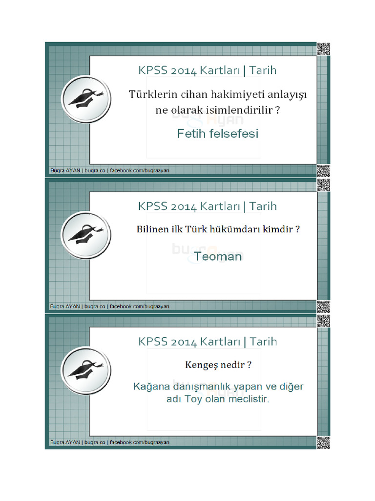 KPSS ÖZET KARTLAR Tarih Hafızanızı Tazeleyin | PDF