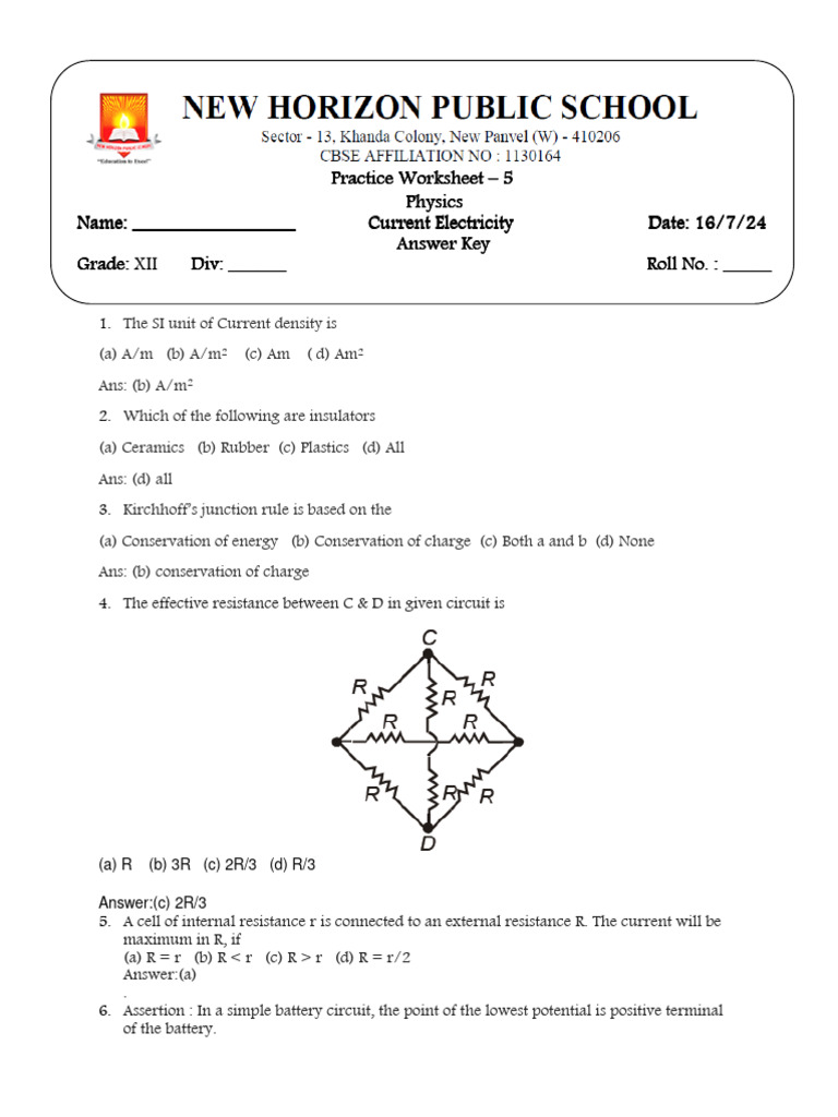 Current Electricity Answer Key PDF | PDF | Electrical Resistance And ...