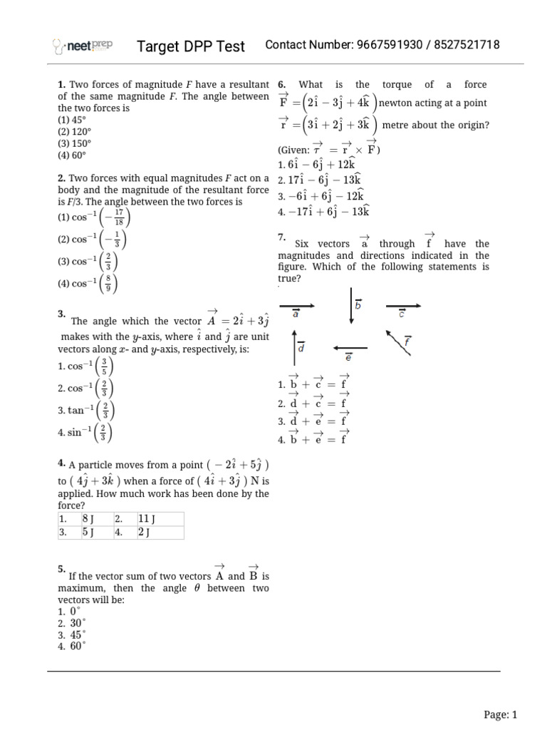 Mathematical Tool Preparatory Test | PDF | Force | Euclidean Vector Mathematical Tool Preparatory Test | PDF | Force | Euclidean Vector