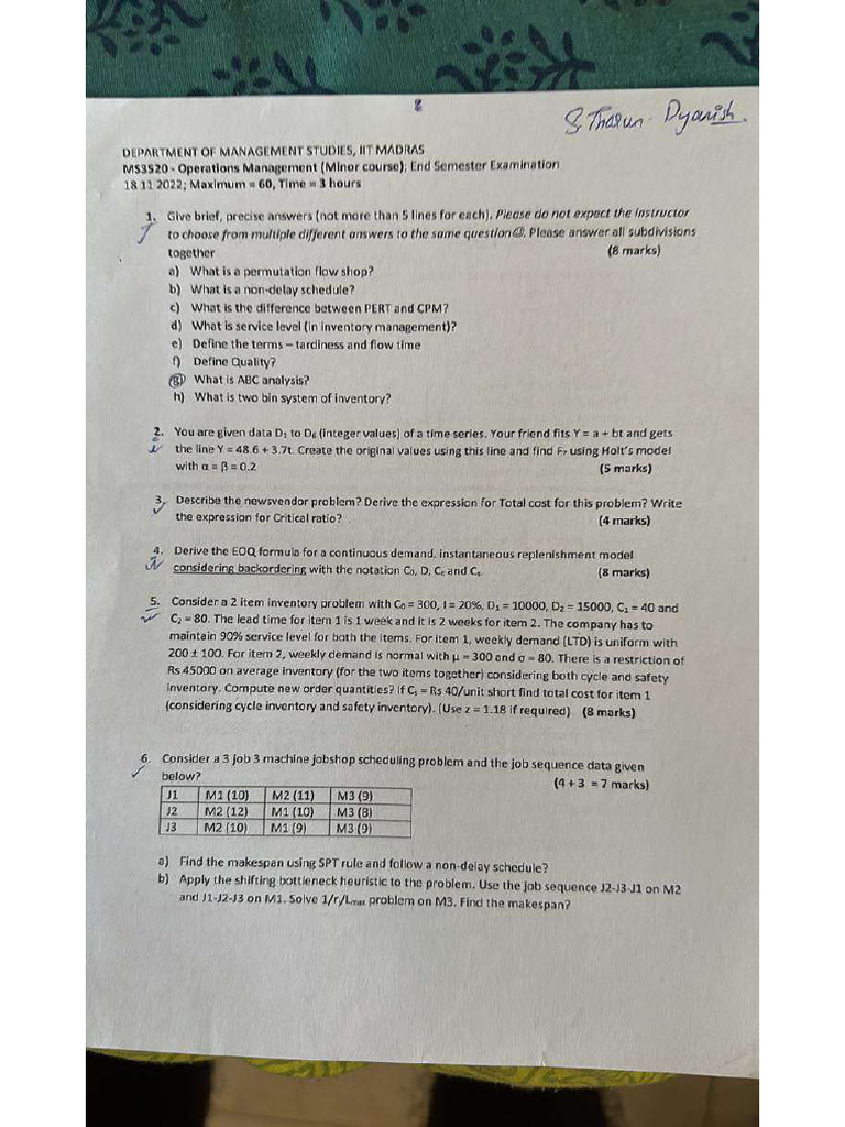 OM Endsem 2022 | PDF