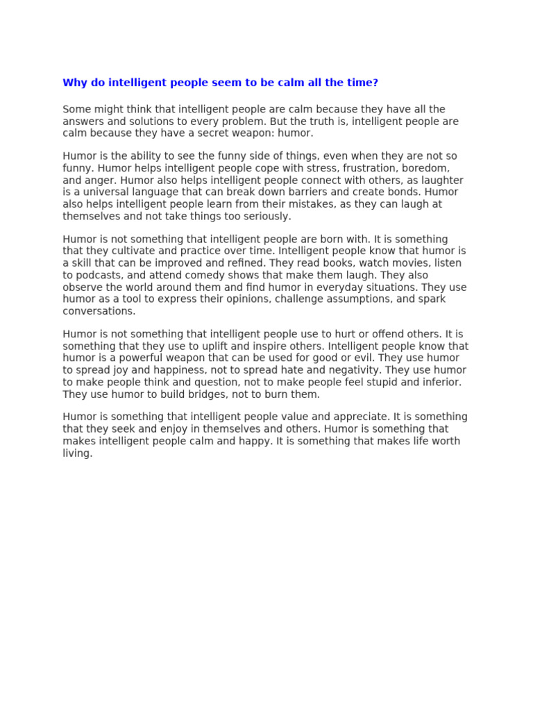 Why Do Intelligent People Seem To Be Calm All The Time | PDF