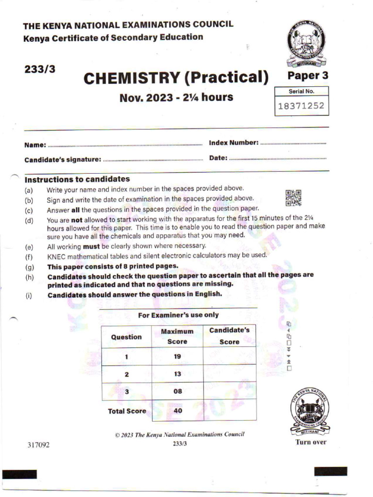 Chemistry Paper 3 | PDF
