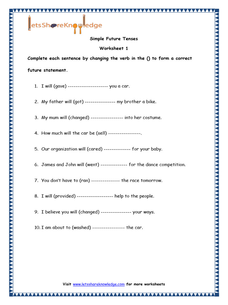 Grade 4 Simple Future Tense Worksheet | PDF