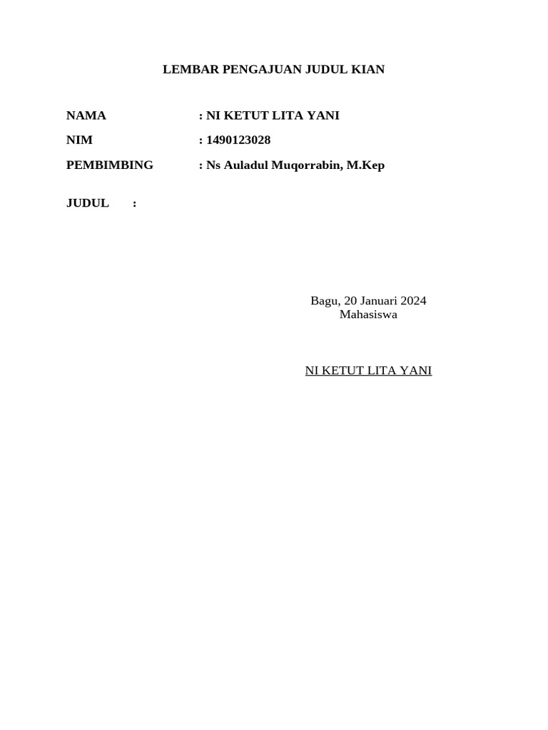 Lembar Pengajuan Judul Kian Lita | PDF