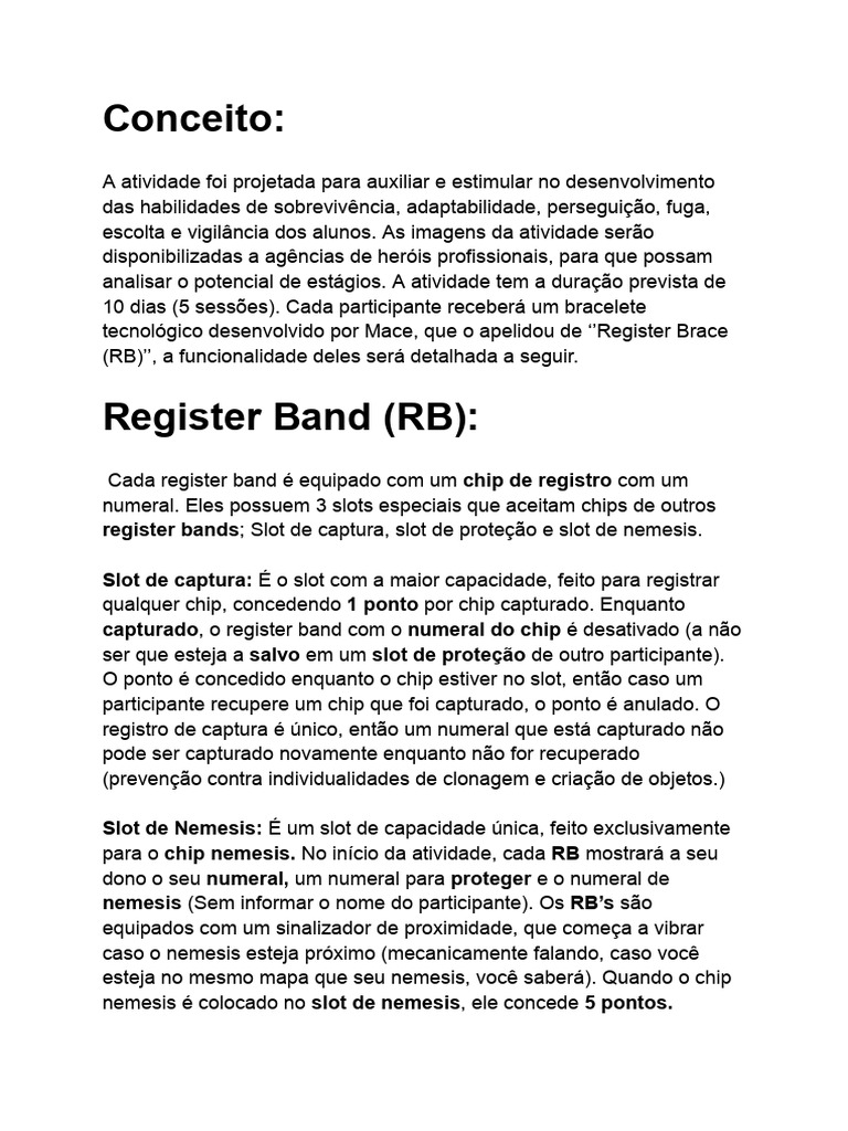 Atividade de Sobrevivência com Register Bands | PDF