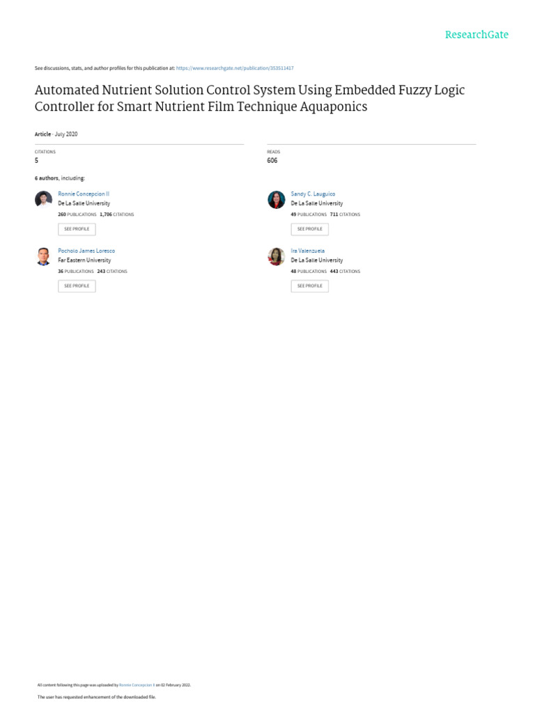 Ronnie S. Concepcion - Automated Nutrient Solution Control System Using Embedded Fuzzy Logic ...