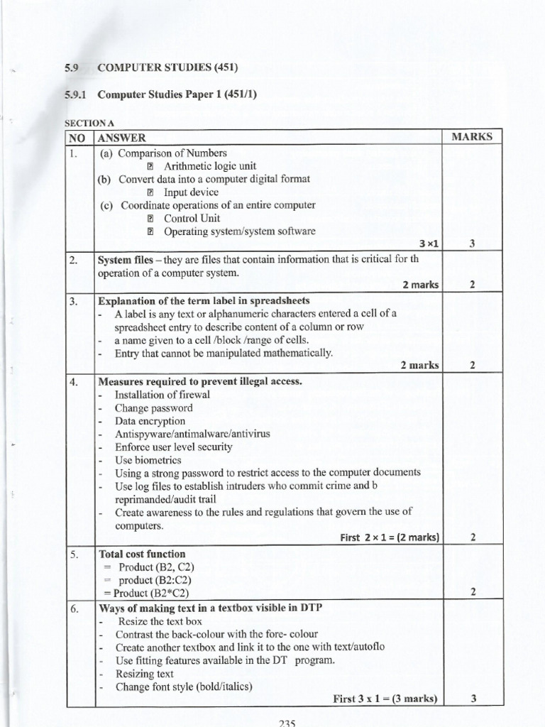Kcse 2022 Computer Studies Pp1 Pp2 Answers | PDF