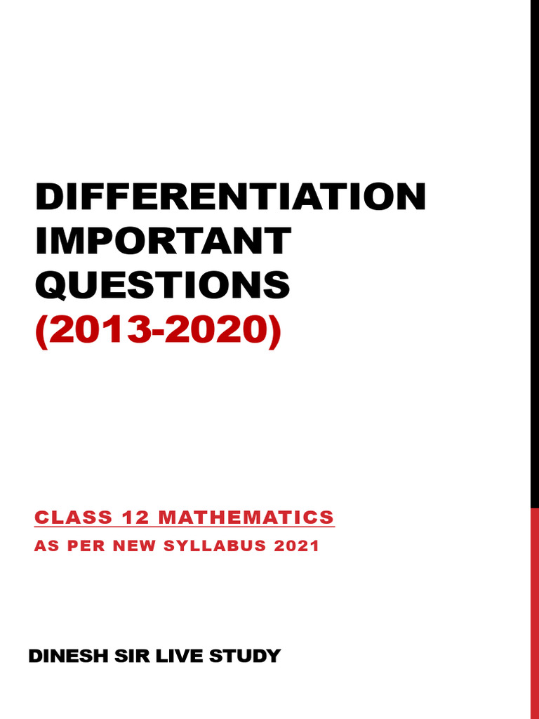 Class 12 Differentiation Questions Guide | PDF