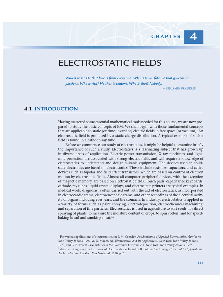 EE 204 Chapter 4 Electrostatic Fields Part 1 | PDF | Electric Field | Electrostatics