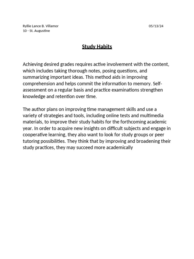 Study Habits | PDF