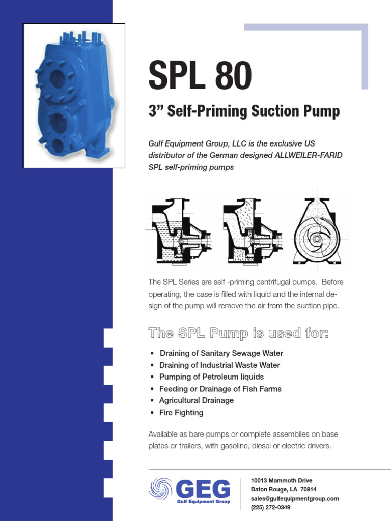 SPL 80 Self-Priming Pump Overview | PDF