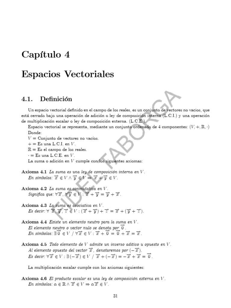 Alg2-Cap4-Espacios Vectoriales | PDF | Espacio vectorial | Vector Euclidiano