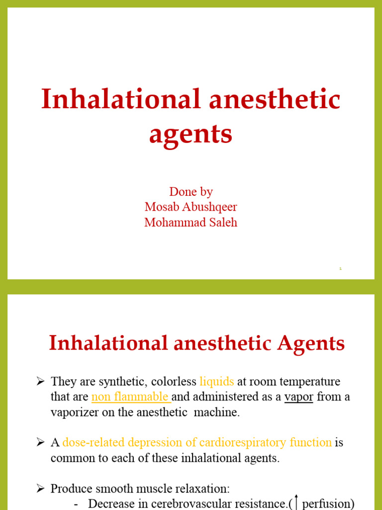 Inhalational Anesthetic Agents | PDF | Anesthesia | Medical Specialties