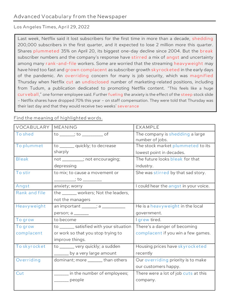 Advanced Vocabulary from News Articles | PDF | Economies | Business