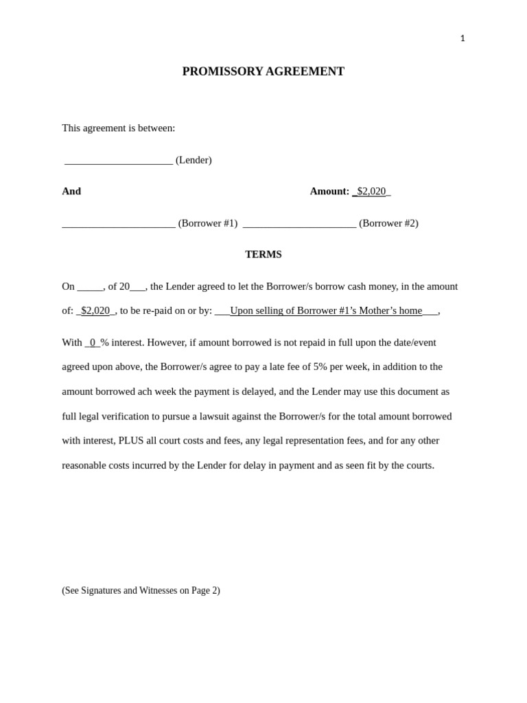 Promissory Note for Home Sale | PDF